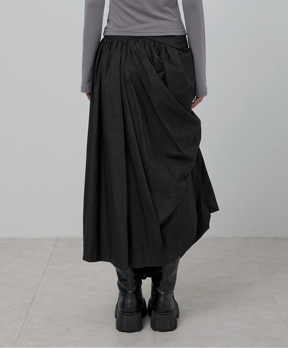 Asymmetrical Draped Layered Long Skirt (Black) – Plop Apparels