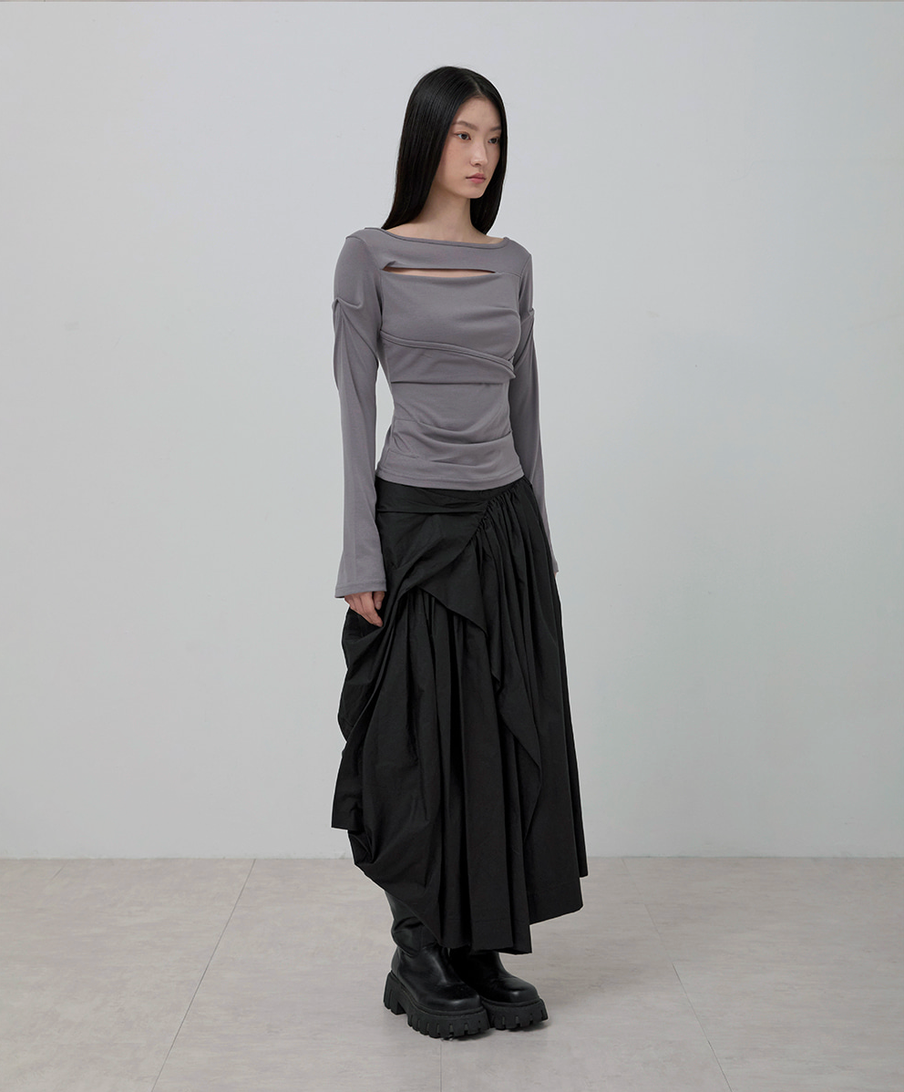 Asymmetrical Draped Layered Long Skirt (Black) – Plop Apparels