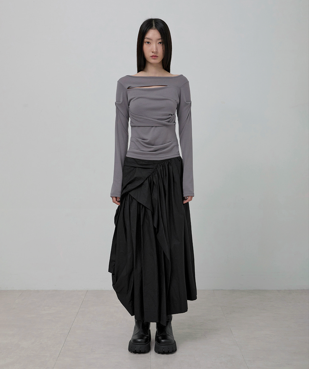 Asymmetrical Draped Layered Long Skirt (Black) – Plop Apparels